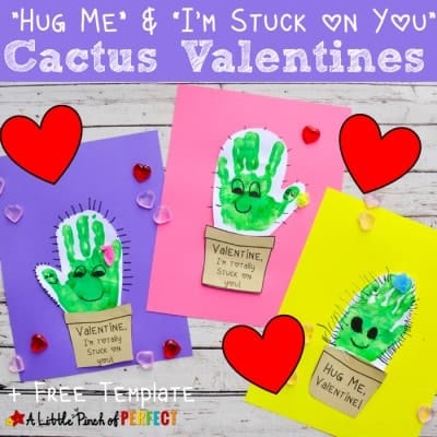 Cactus Handprint Valentines Day Craft and Free Template "Hug Me and ...