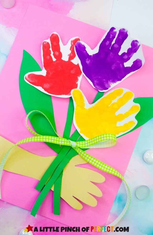 Handprint Bouquet of Flowers Craft for Kids + Free Template - A Little ...