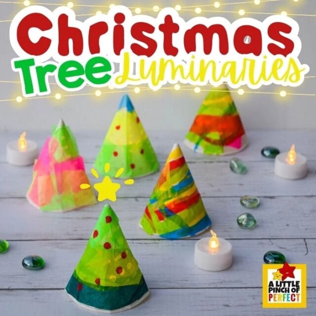 Glowing Christmas Tree Luminaries Craft for Kids - A Little Pinch of ...