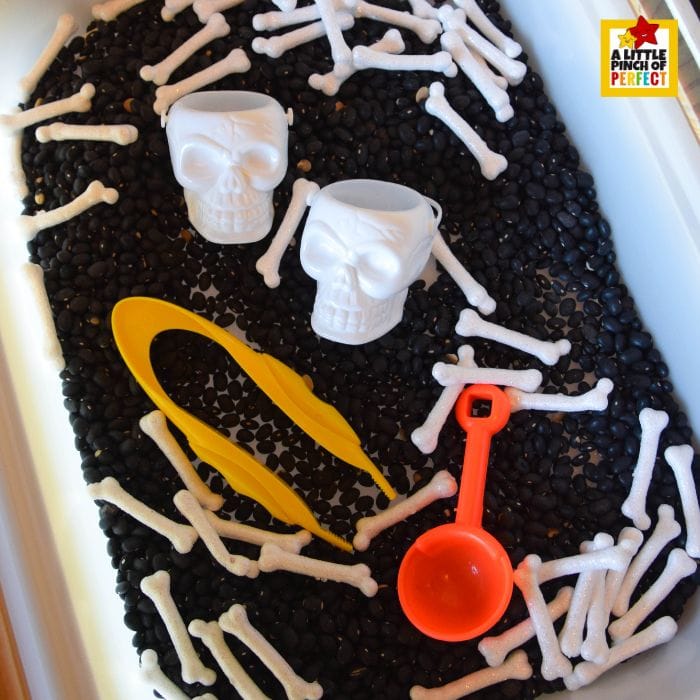 Easy Halloween Sensory Bin Idea: Skeleton Bone Dig Activity - A Little ...