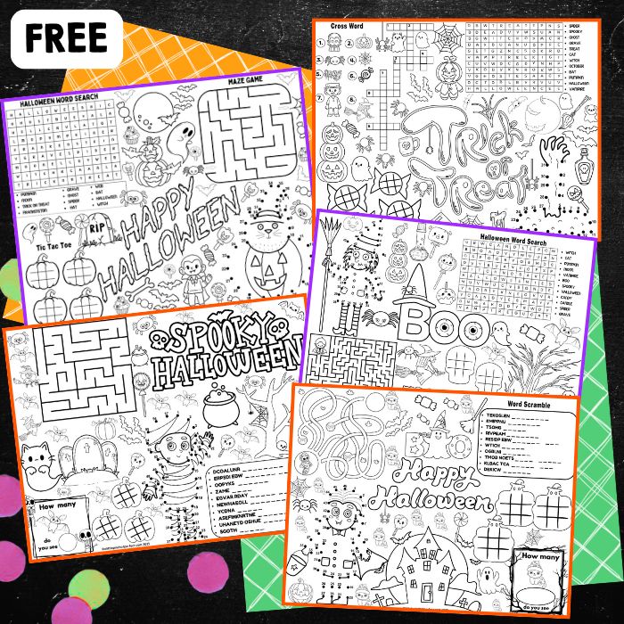 Free Halloween Activity Placemats for Kids (5 Printable Designs) - A ...